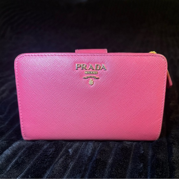 Prada | Bags | Authentic Prada Saffiano Metal Oro Bifold Wallet In ...